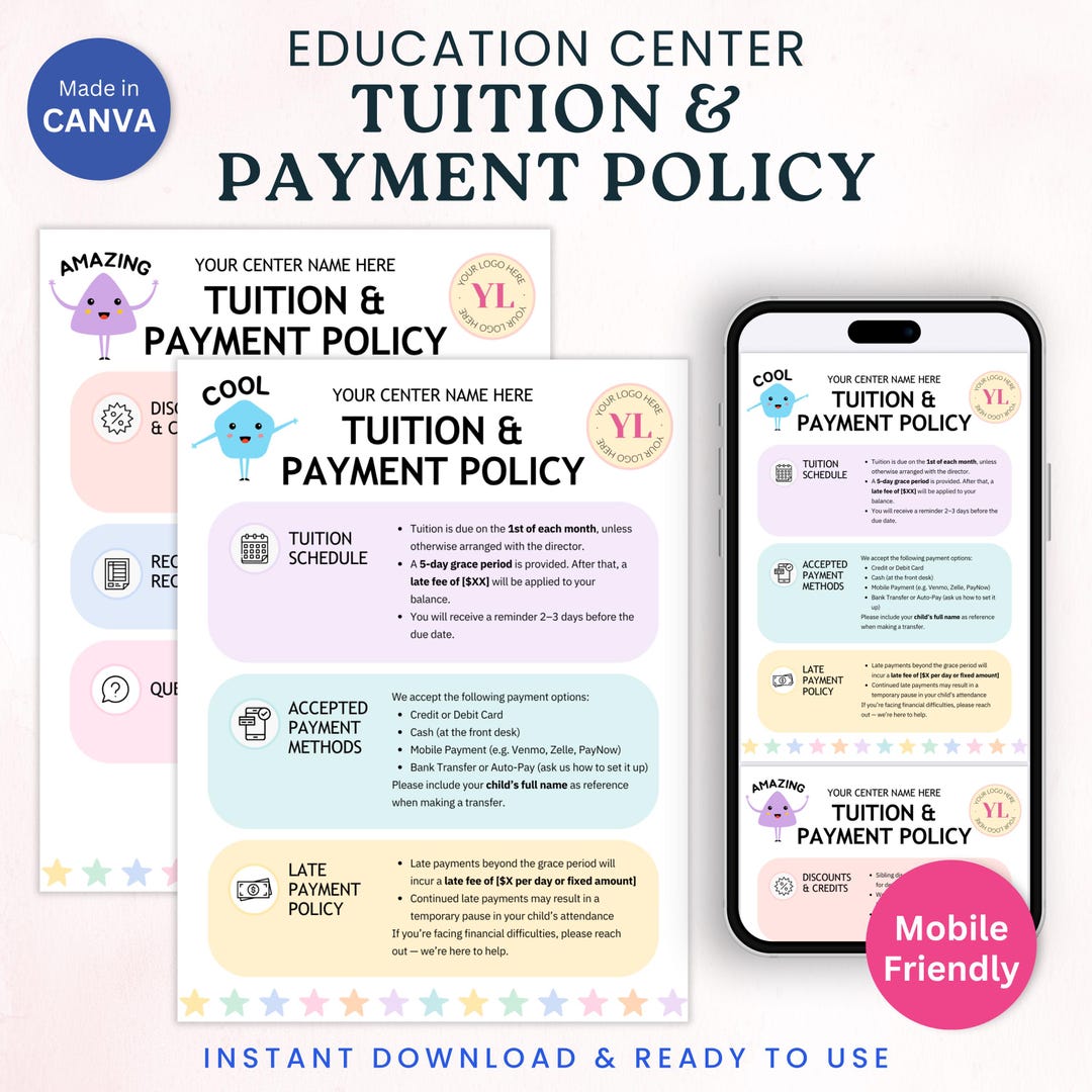 Tuition Payment Policy Canva Template Editable Preschool Tuition Info ...