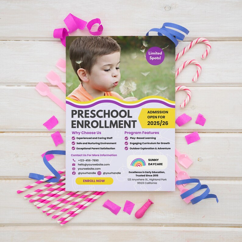 Preschool Flyer Template Daycare Enrollment Flyer Canva Template Pre-k ...