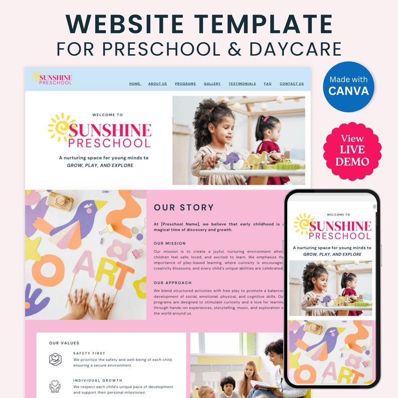 Preschool Canva Website Template Daycare Center Kids Education Center ...