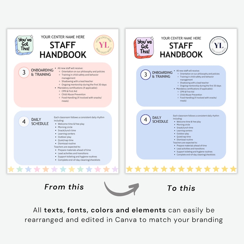 Editable Childcare Staff Handbook Template Preschool Daycare Employee ...
