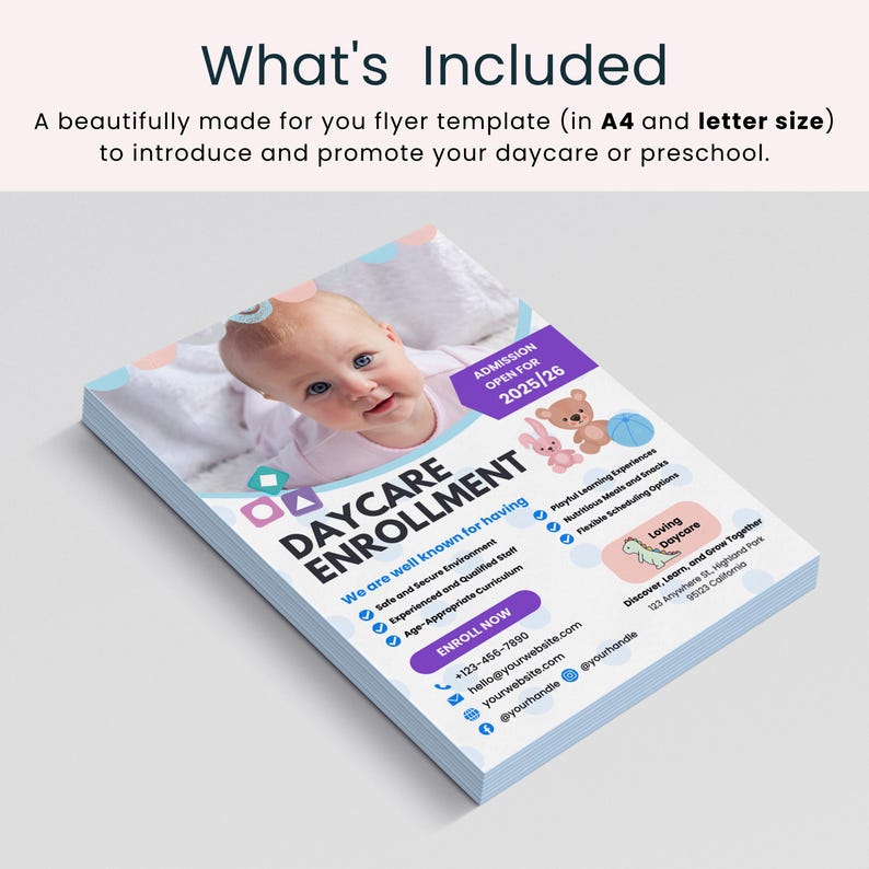 Daycare Flyer Template Childcare Canva Template Editable Leaflet Child ...