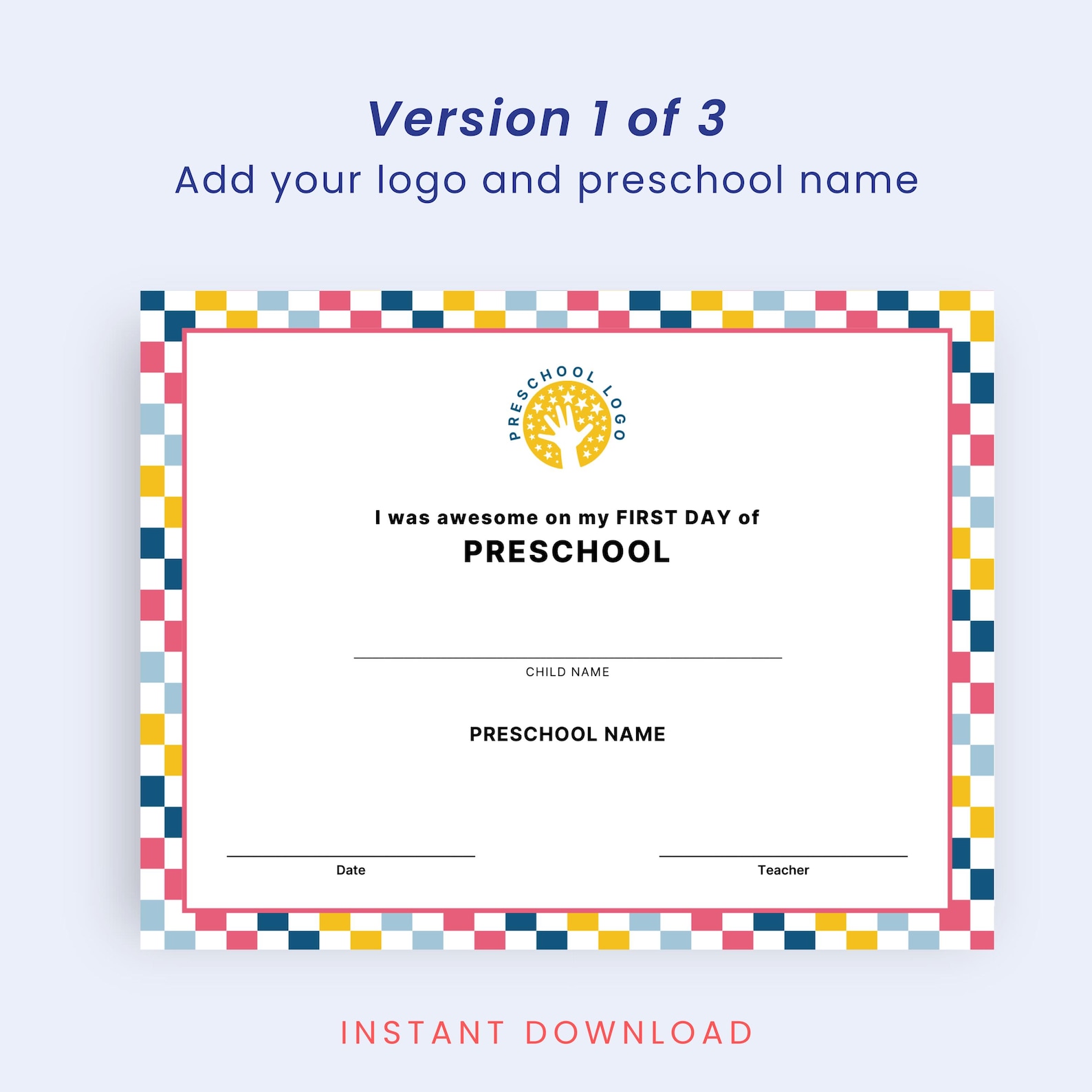 First Day Certificate Back to School Sign for Daycare Printable ...