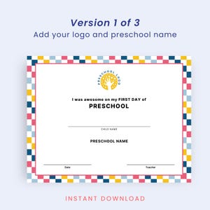 First Day Certificate Back to School Sign for Daycare Printable ...