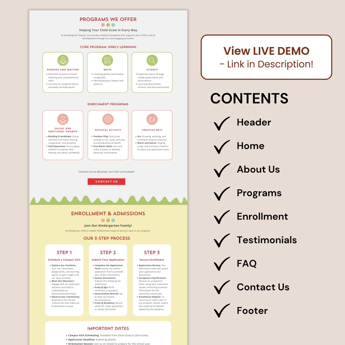 Website Template for Kindergarten Canva Template Website School Tuition ...