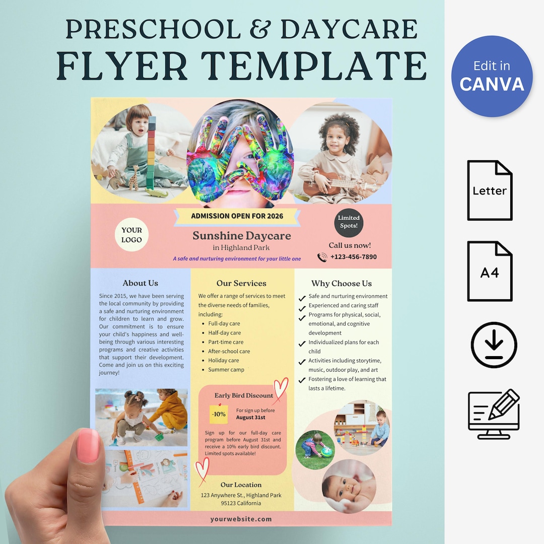 Editable Daycare Flyer Template Preschool Daycare Brochure Preschool ...