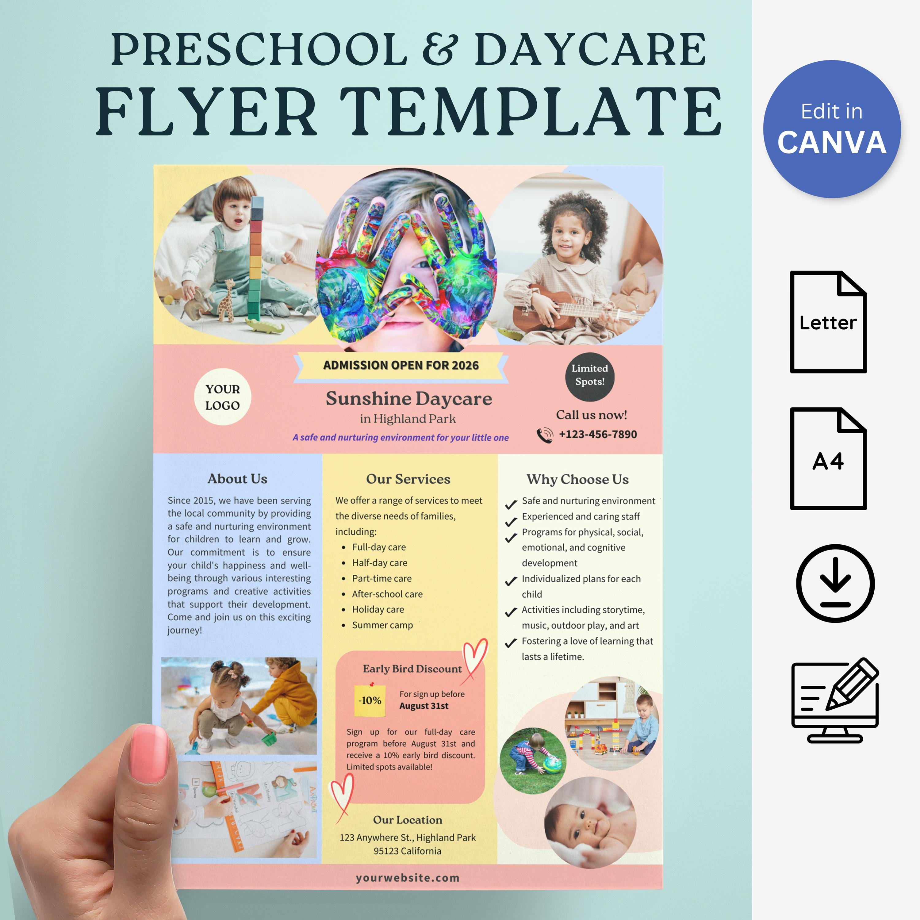 Editable Daycare Flyer Template Preschool Daycare Brochure Preschool ...