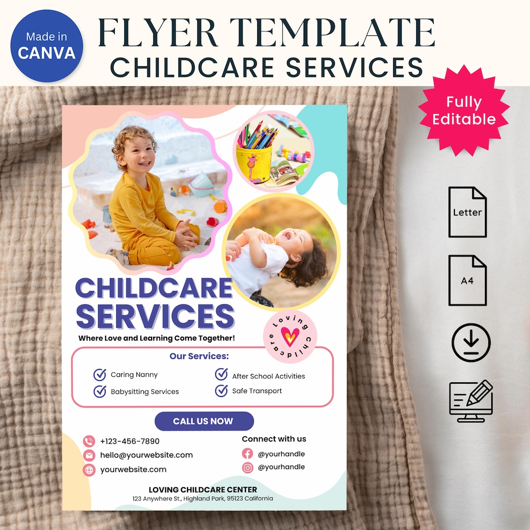 Editable Flyer for Childcare Services Flyer Template Canva Babysitting ...