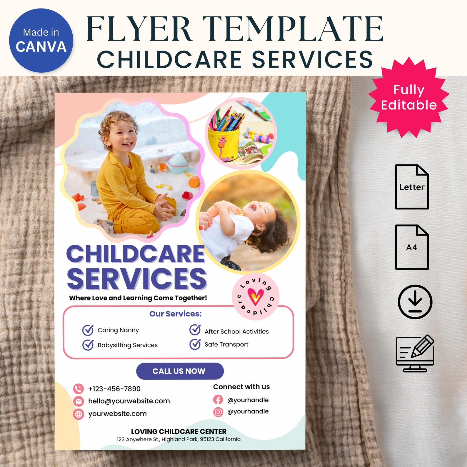 Editable Flyer for Childcare Services Flyer Template Canva Babysitting ...