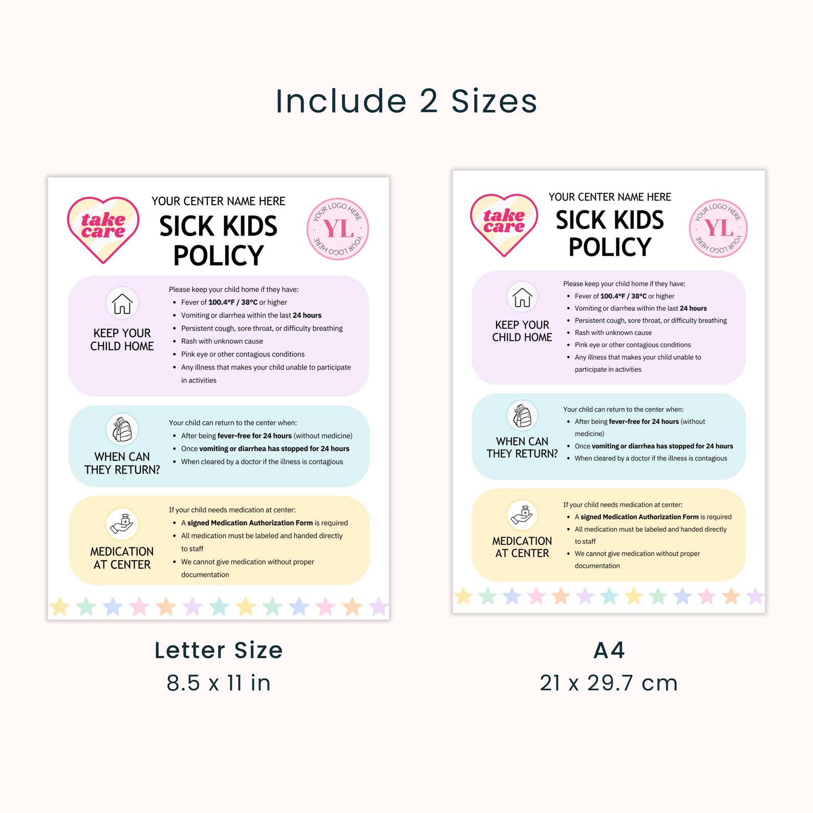 Editable Sick Child Policy Canva Template Printable Daycarepreschool ...
