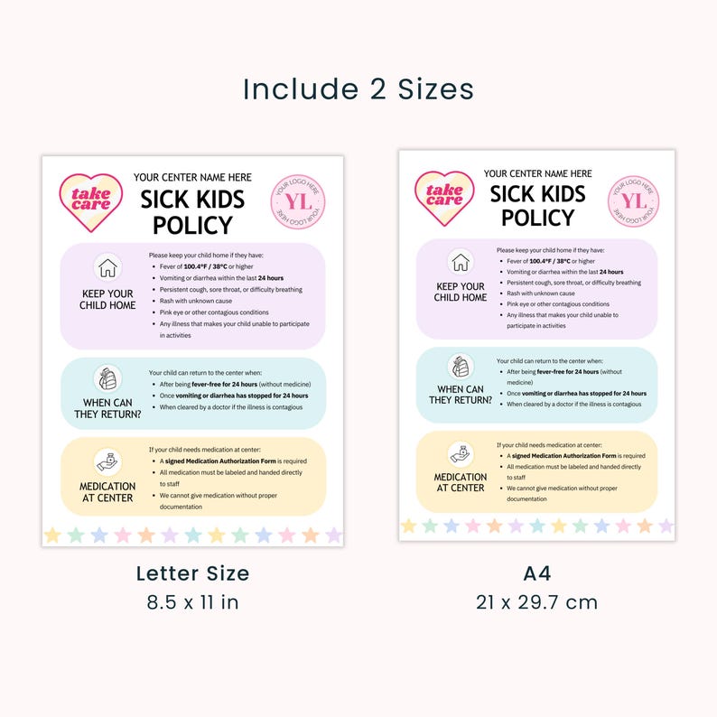 Editable Sick Child Policy Canva Template Printable Daycarepreschool ...
