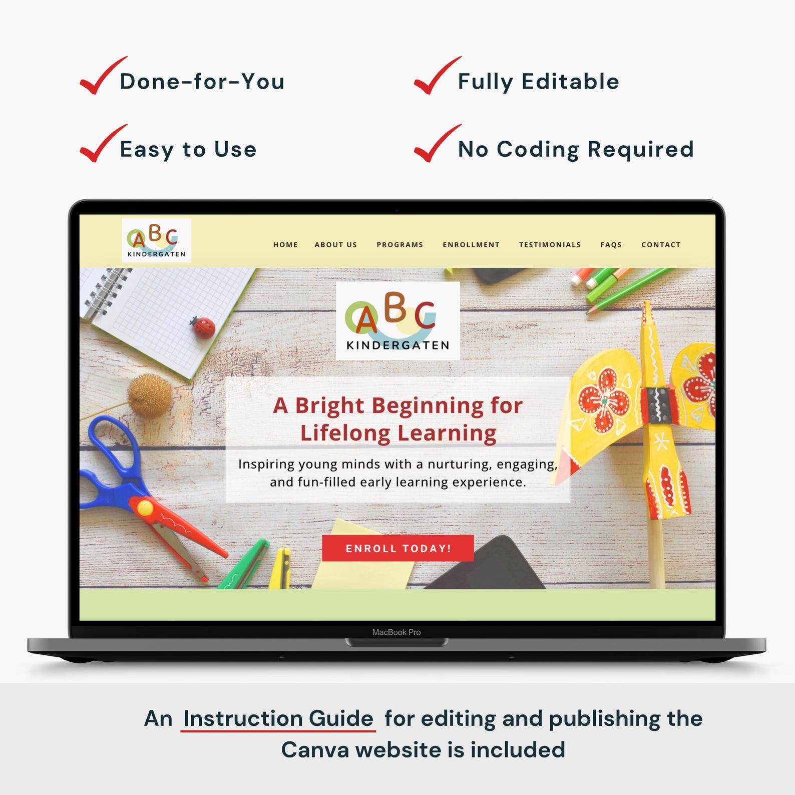 Website Template for Kindergarten Canva Template Website School Tuition ...