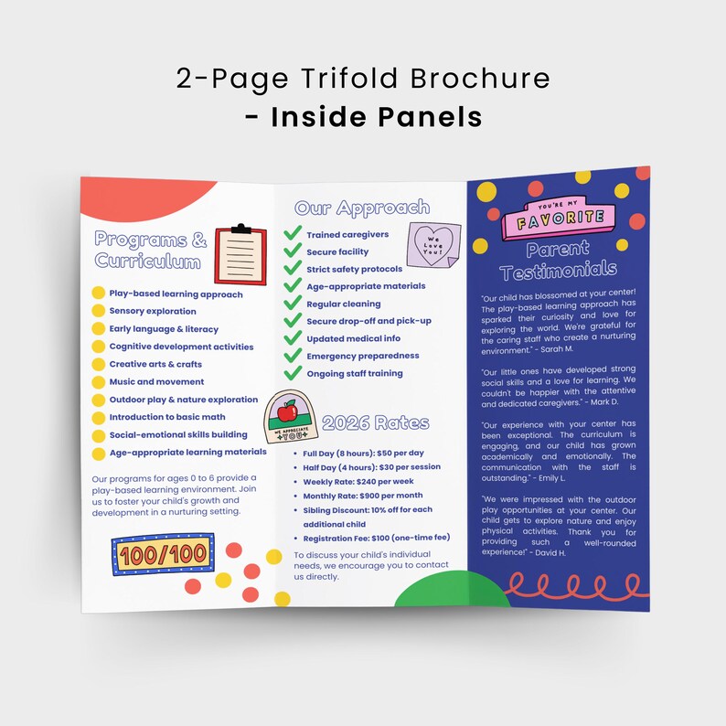 BUNDLE Flyer & Trifold Brochure Template Canva for Preschool Daycare ...