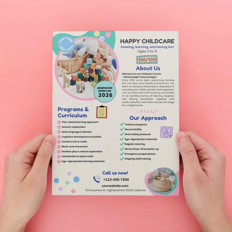 Preschool Flyer Template Daycare Promotion Leaflet Nursery Brochure ...