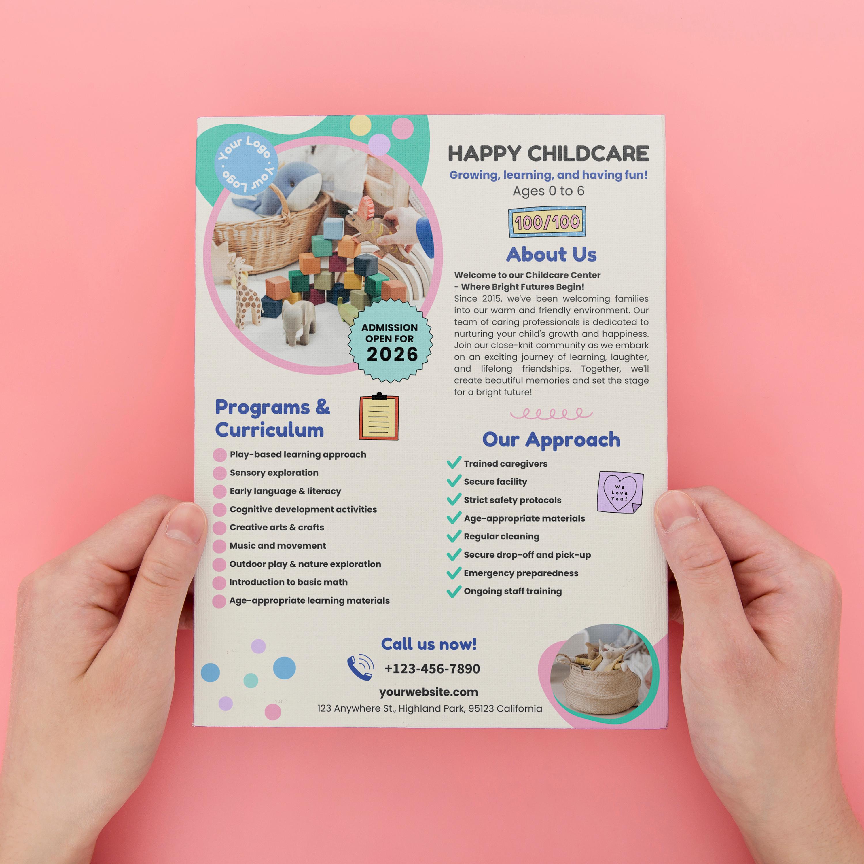 Preschool Flyer Template Daycare Promotion Leaflet Nursery Brochure ...