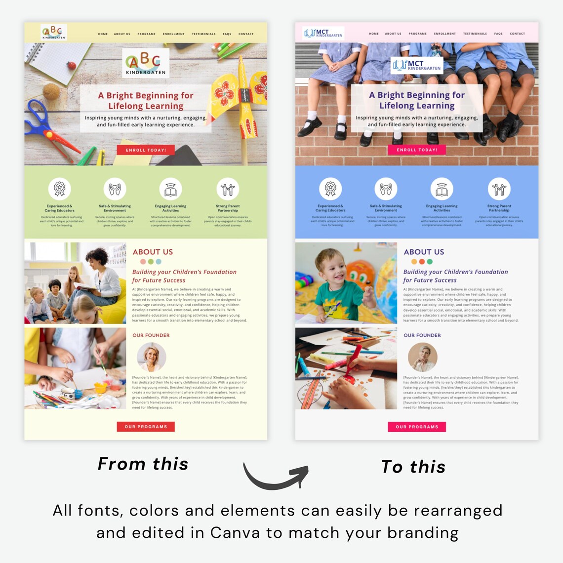 Website Template for Kindergarten Canva Template Website School Tuition ...