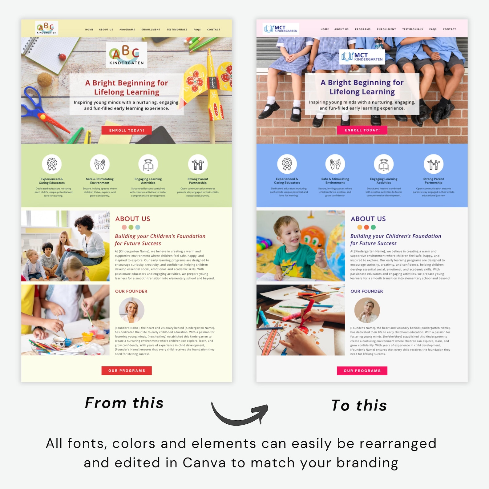 Website Template for Kindergarten Canva Template Website School Tuition ...