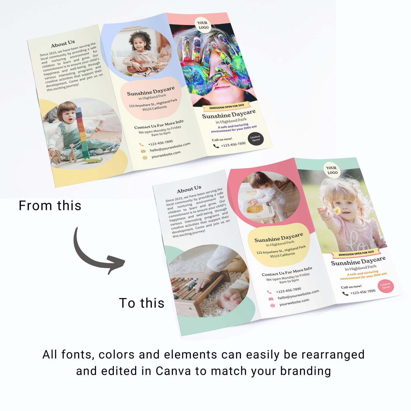 Editable Trifold Brochure for Preschool Daycare Canva Template School ...