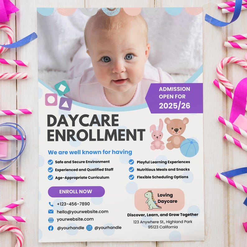 Daycare Flyer Template Childcare Canva Template Editable Leaflet Child ...
