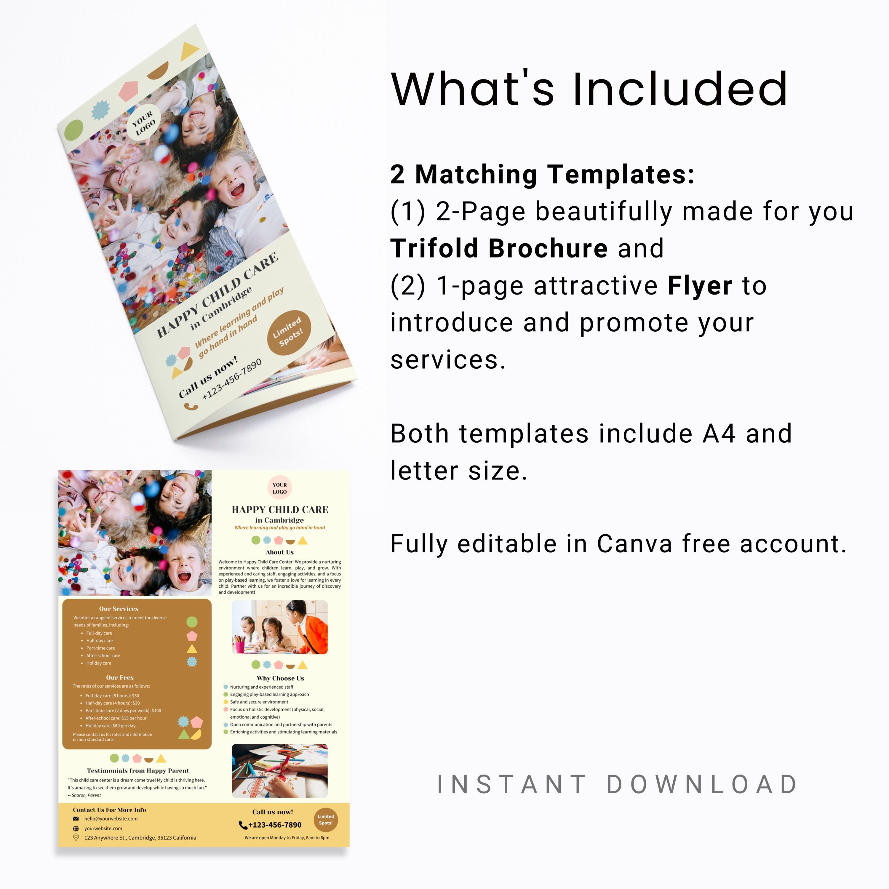 BUNDLE Matching Trifold Brochure & Flyer Template Canva for Preschool ...