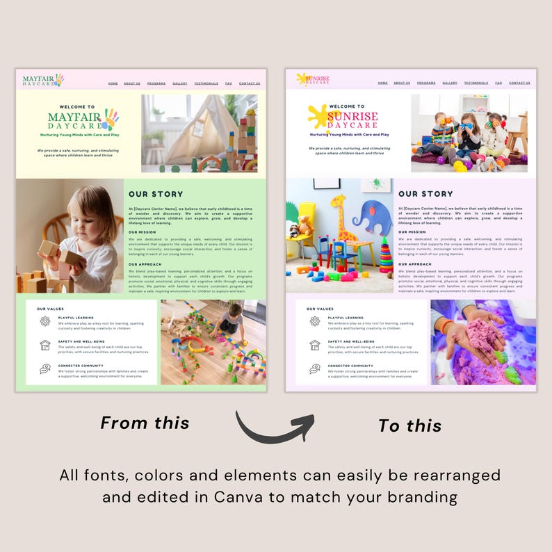 Website Template for Daycare Center Canva Website Preschool ...