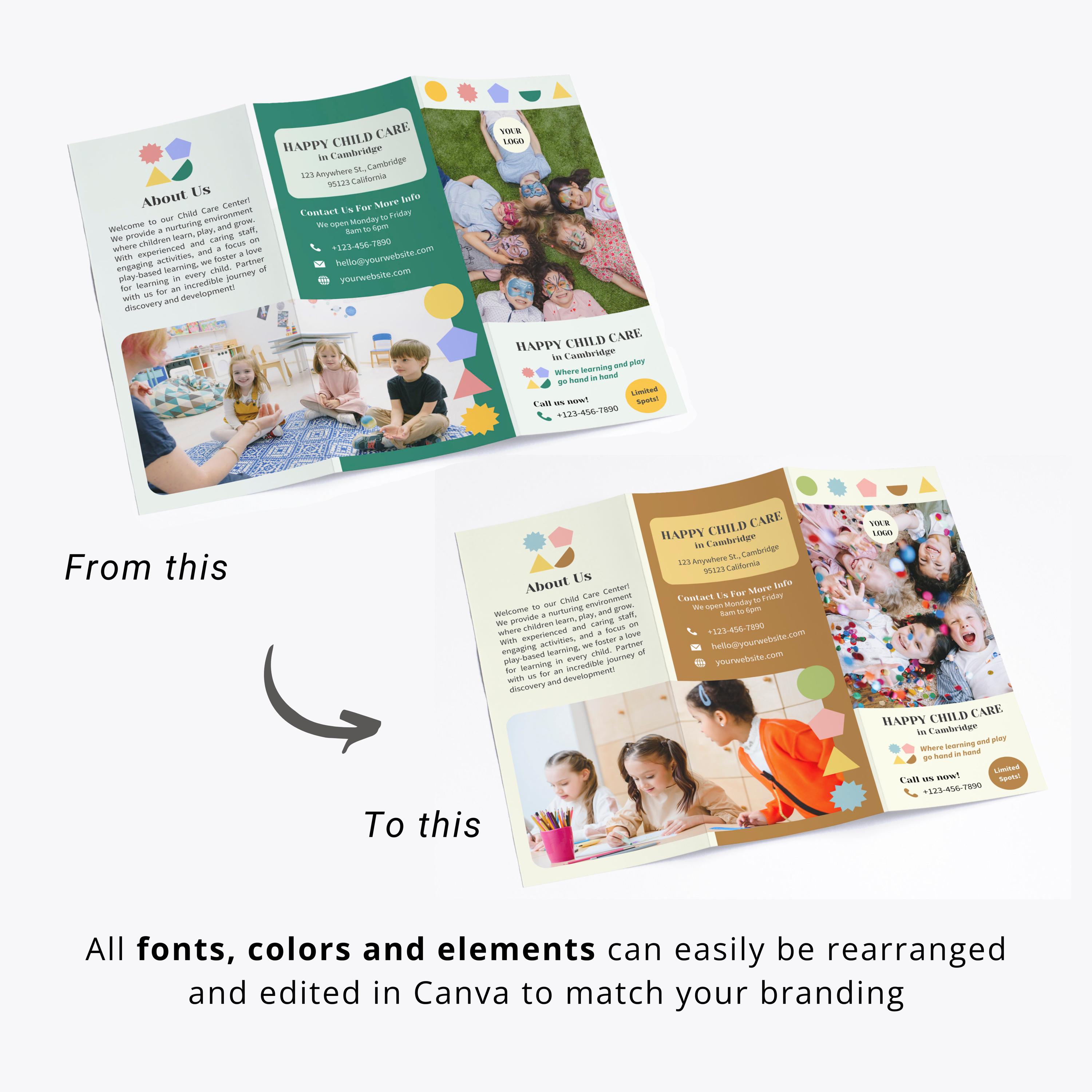Editable Trifold Brochure Template for Daycare Preschool Leaflet Child ...