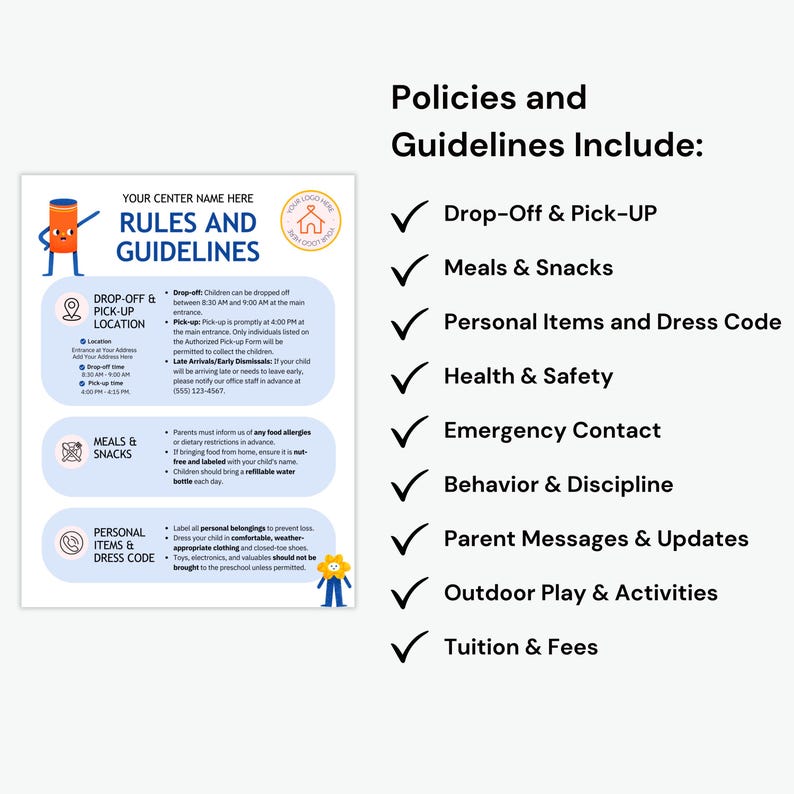 Parent Guidelines Template Editable Preschool & Daycare Handbook ...