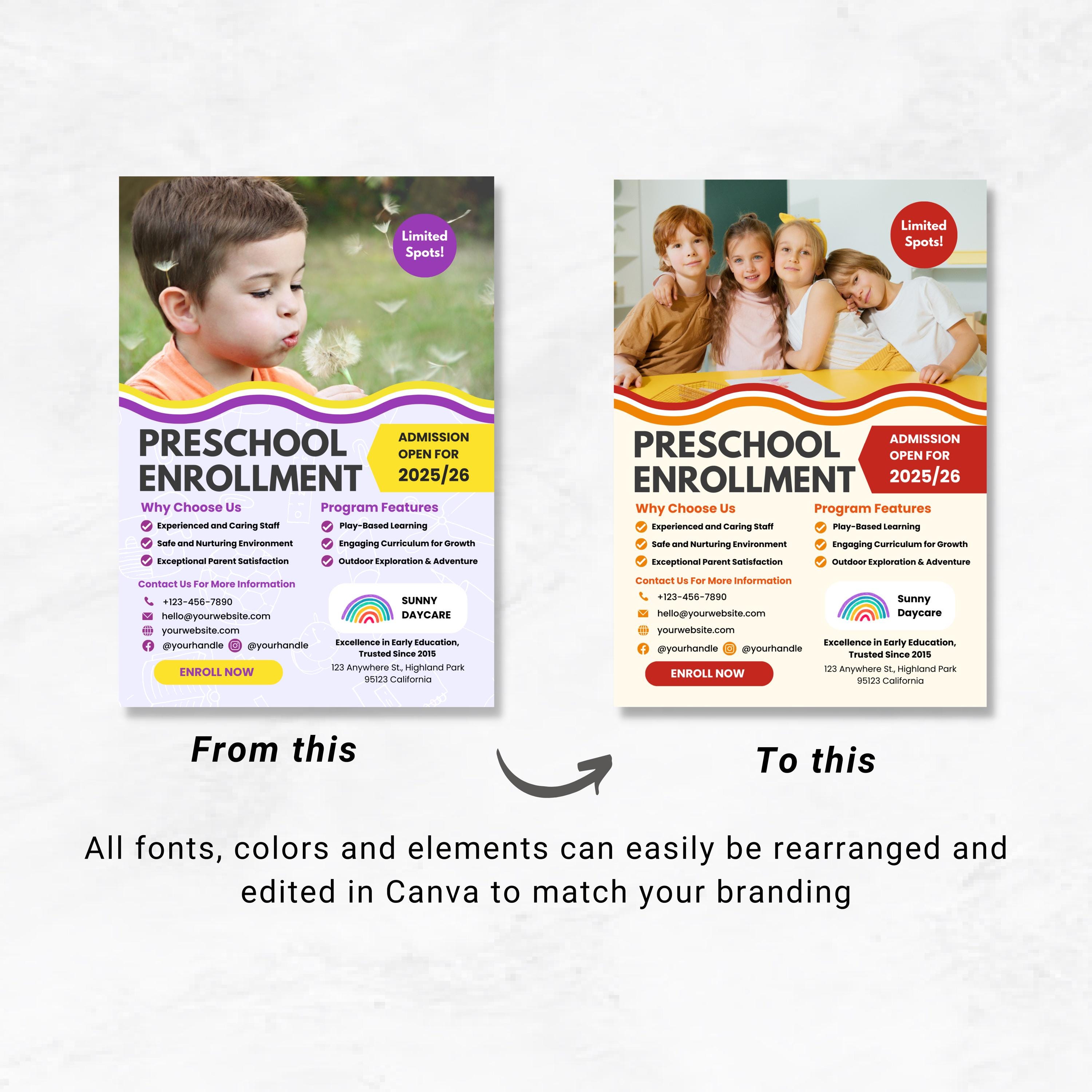 Preschool Flyer Template Daycare Enrollment Flyer Canva Template Pre-k ...
