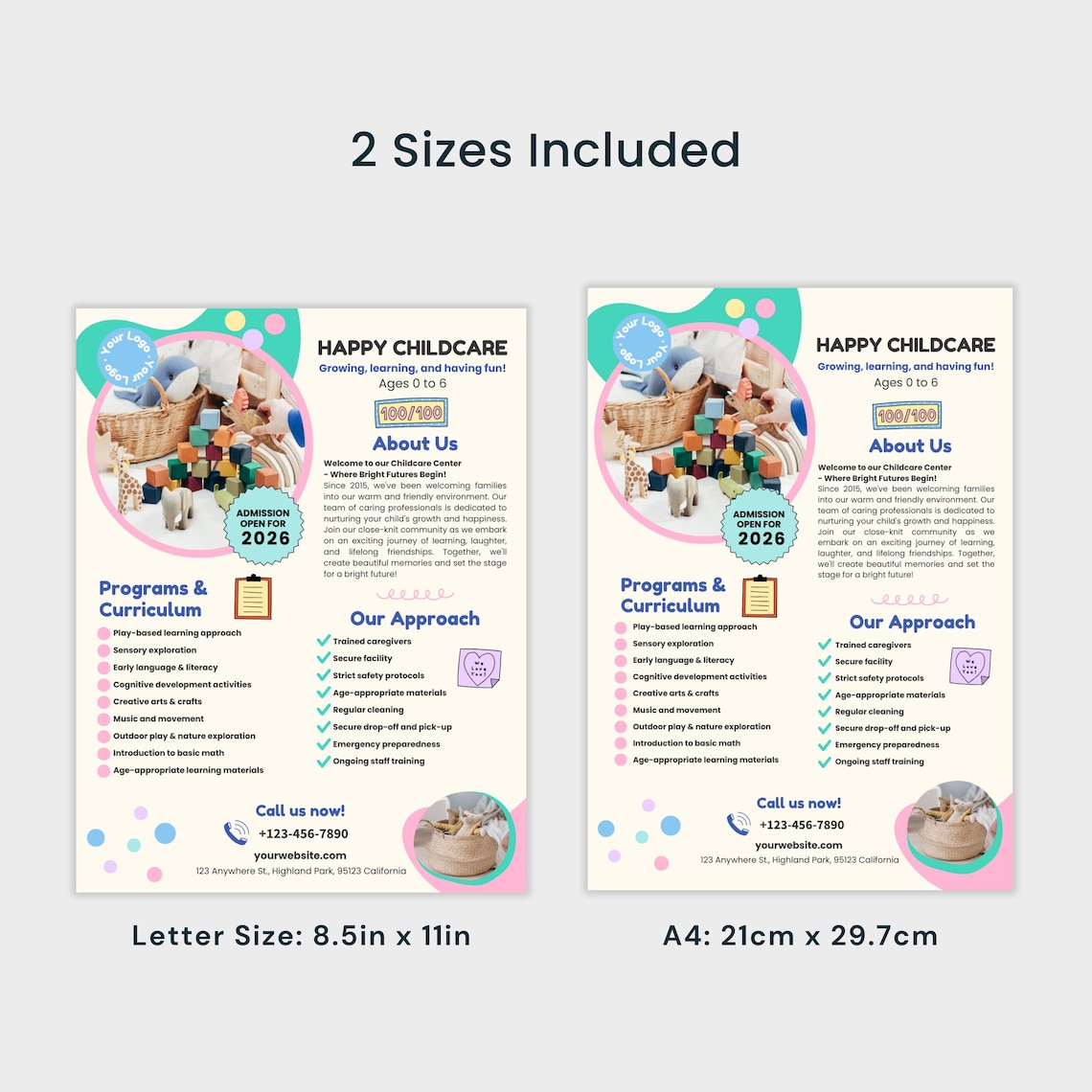 Preschool Flyer Template Daycare Promotion Leaflet Nursery Brochure ...
