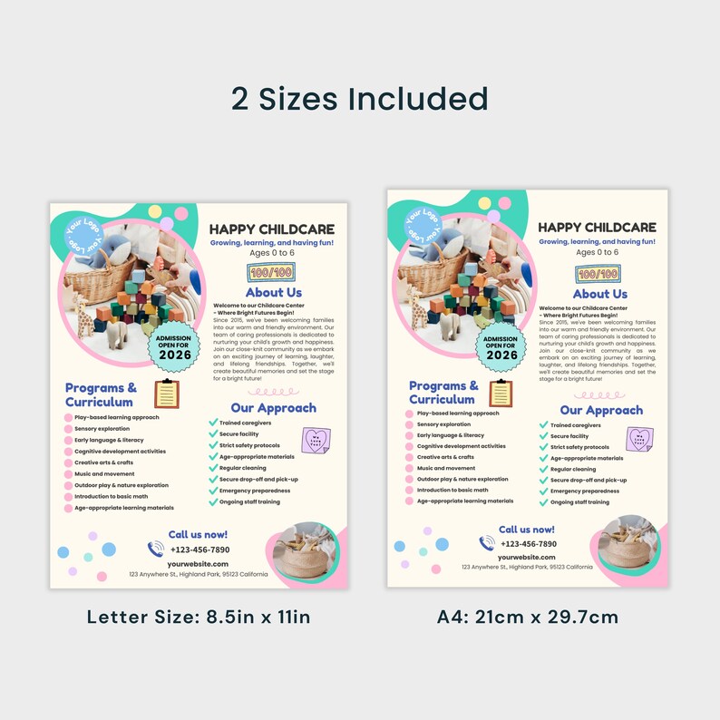 Preschool Flyer Template Daycare Promotion Leaflet Nursery Brochure ...
