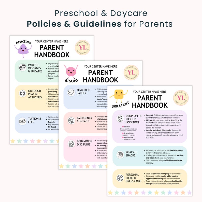 Editable Preschool Parent Handbook Template Daycare Rules Guide ...