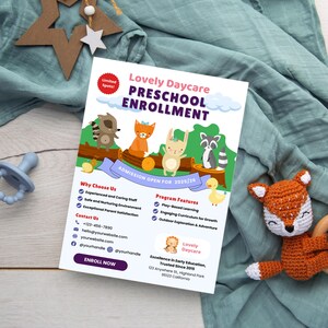 Preschool Flyer Template Canva School Enrollment Flyer Daycare Pre-k Promotion Leaflet Child ...