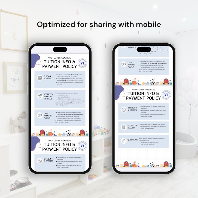 Editable Tuition Policy Canva Template Mobile Friendly Daycare Parent ...