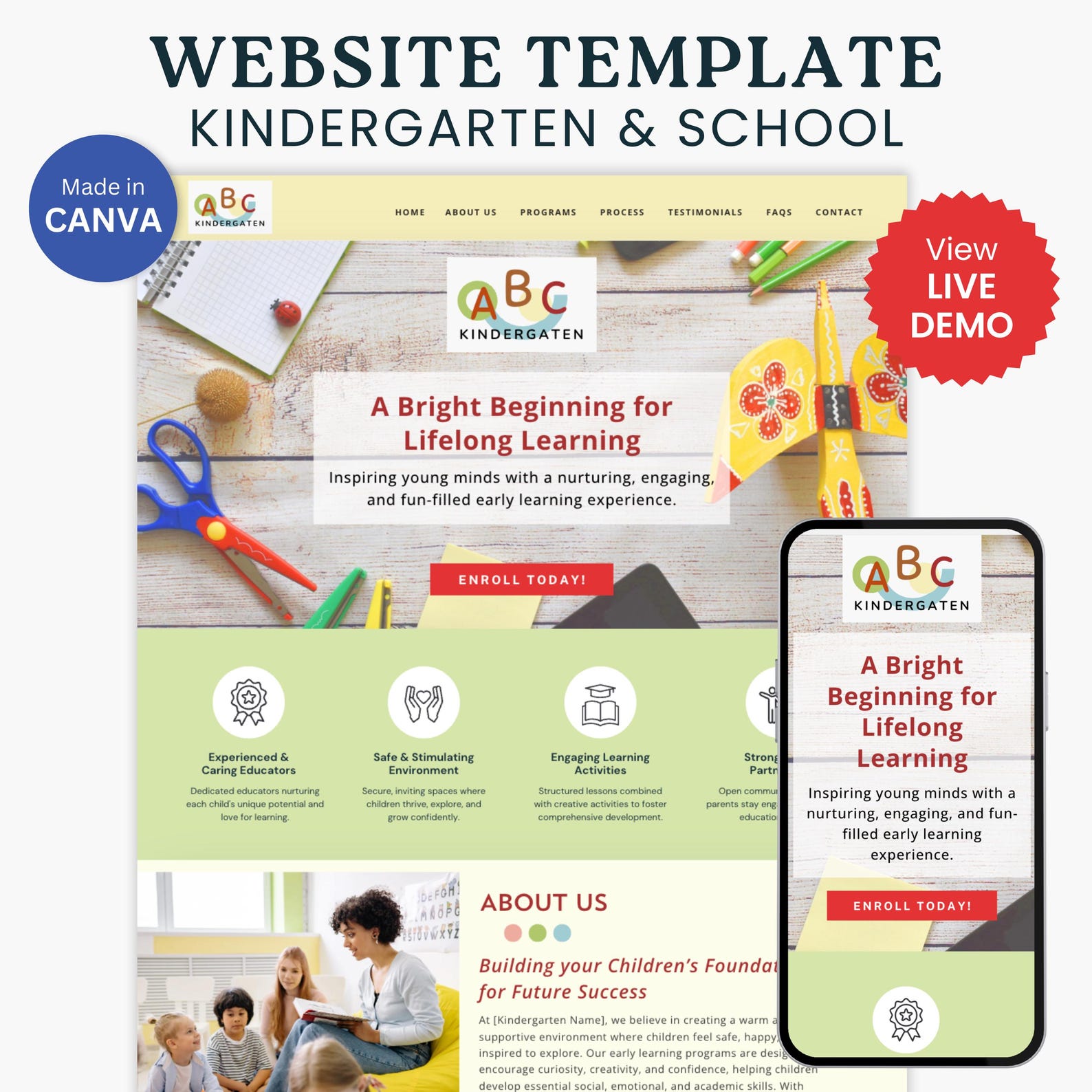 Website Template for Kindergarten Canva Template Website School Tuition ...