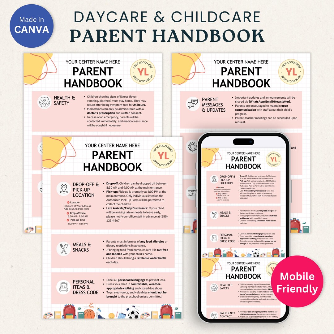 Editable Childcare Parent Handbook Template Canva Daycare Welcome ...