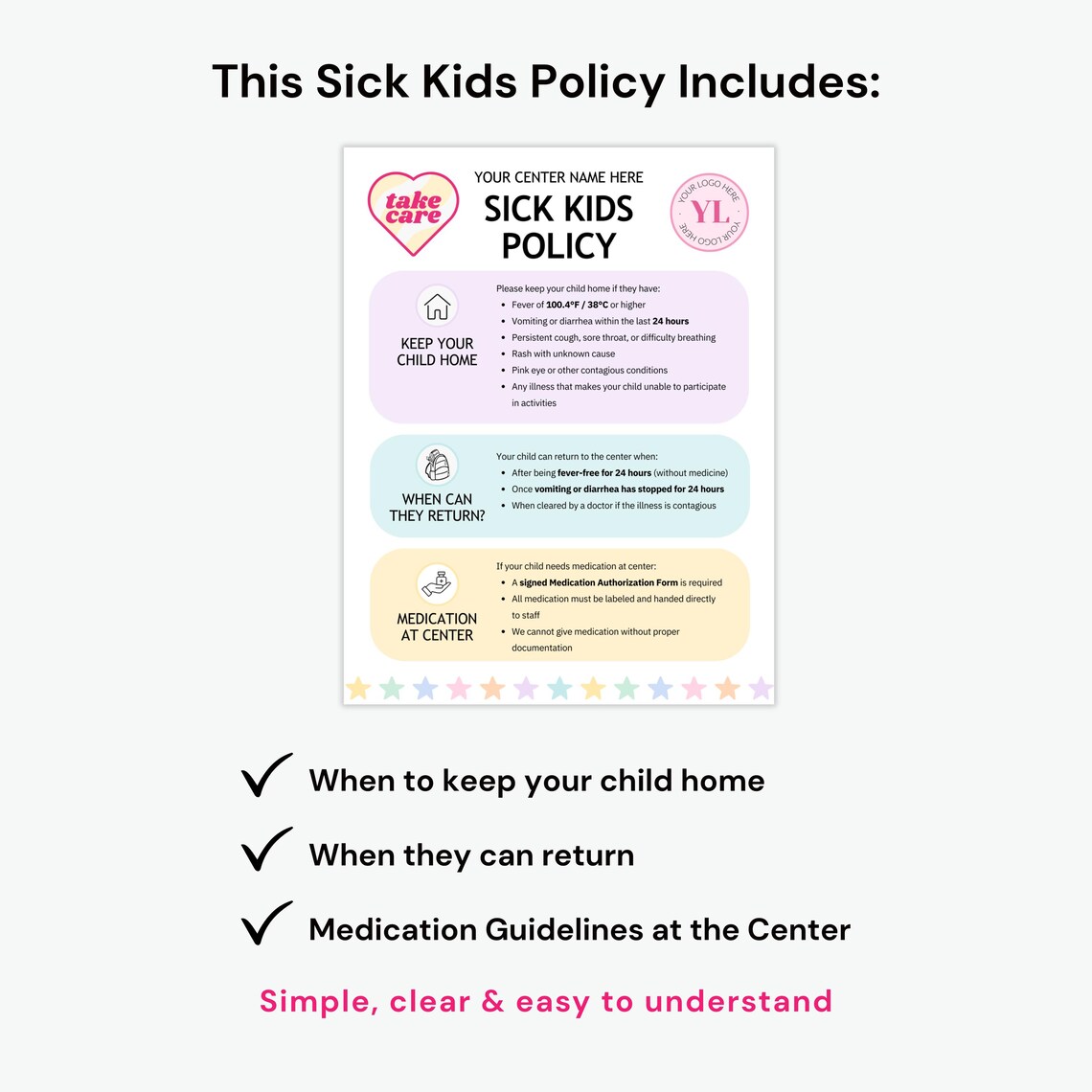 Editable Sick Child Policy Canva Template Printable Daycarepreschool ...