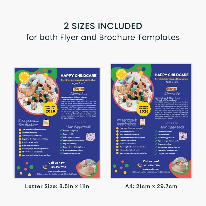 BUNDLE Flyer & Trifold Brochure Template Canva for Preschool Daycare ...