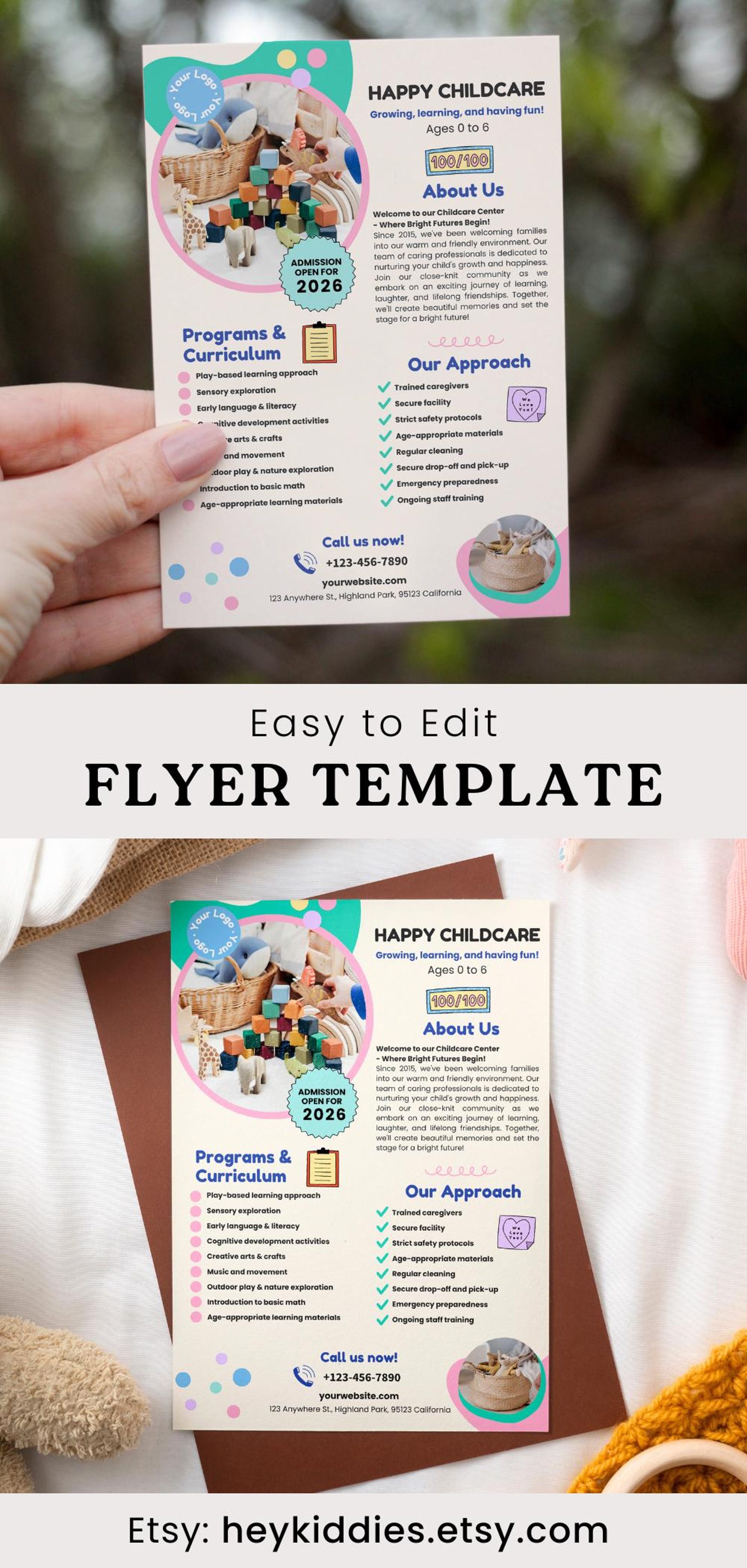 Preschool Flyer Template Daycare Promotion Leaflet Nursery Brochure ...