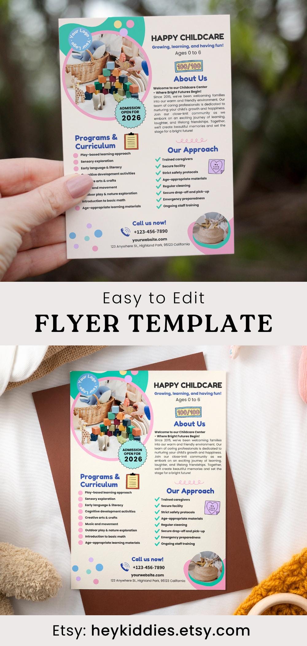 Preschool Flyer Template Daycare Promotion Leaflet Nursery Brochure ...