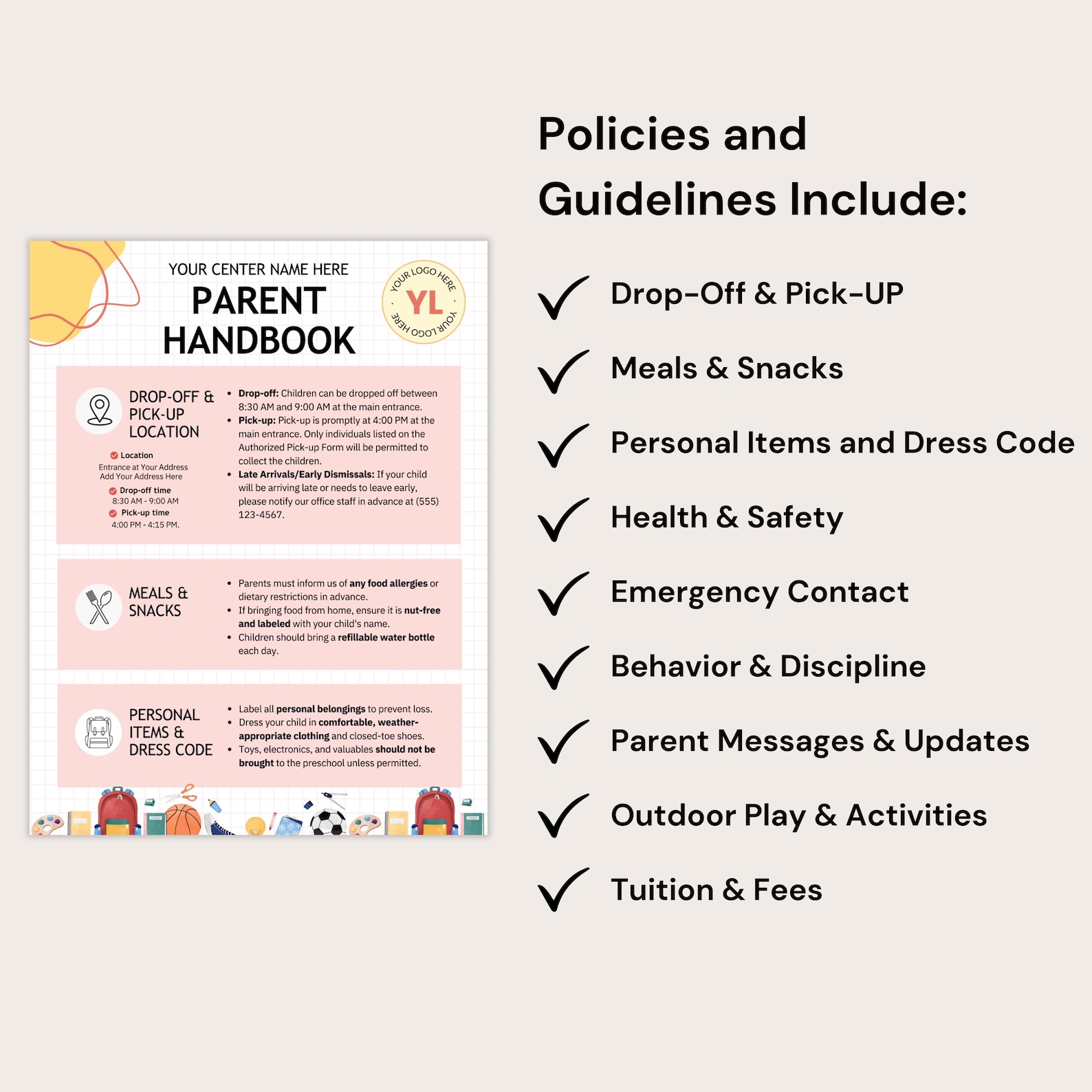 Editable Childcare Parent Handbook Template Canva Daycare Welcome ...