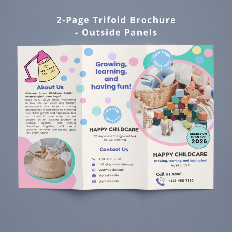 Preschool Trifold Flyer Daycare Marketing Brochure Nursery Promotion ...