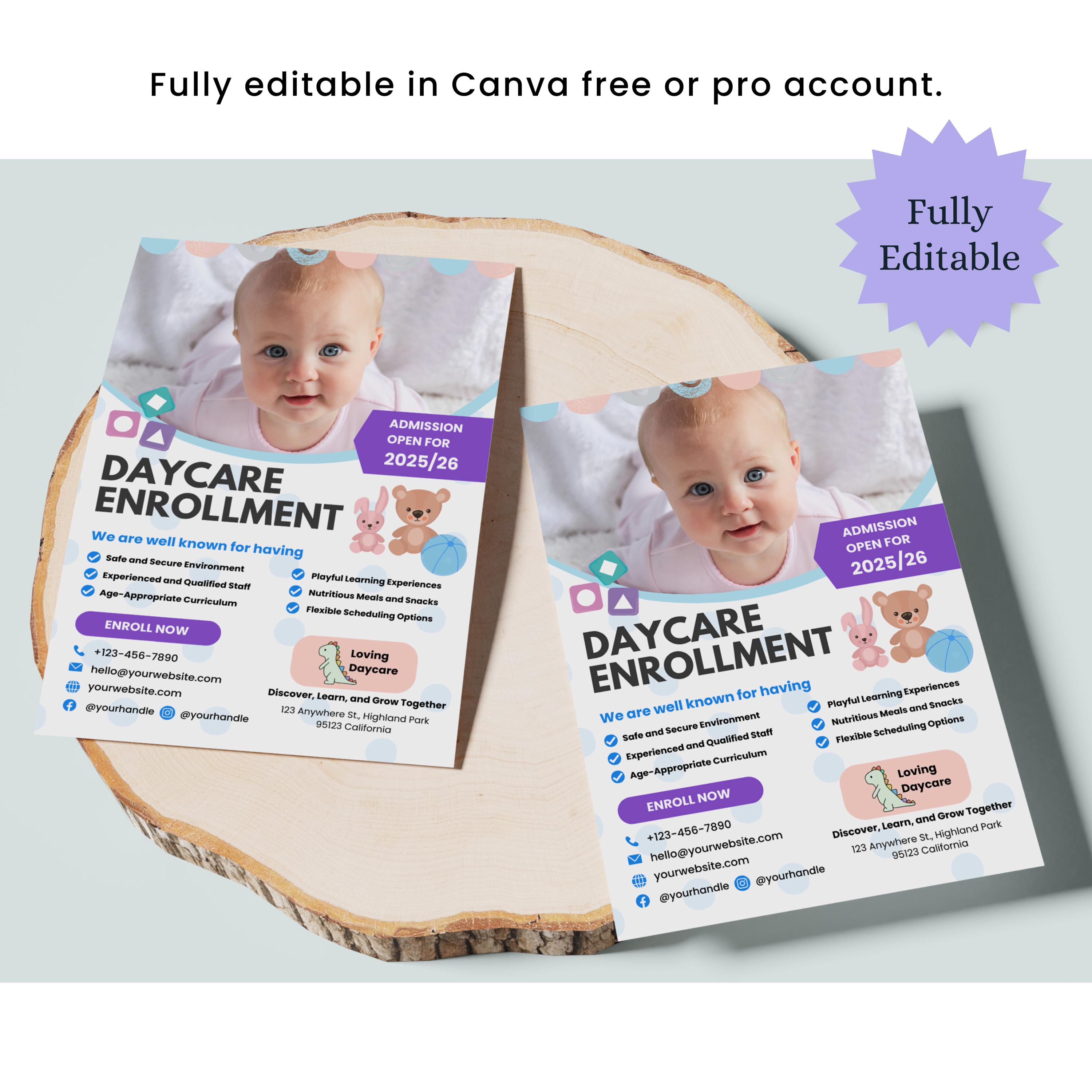 Daycare Flyer Template Childcare Canva Template Editable Leaflet Child ...