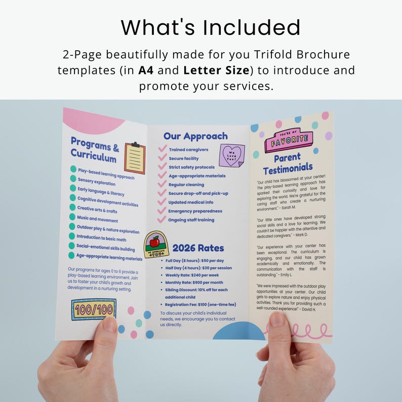 Preschool Trifold Flyer Daycare Marketing Brochure Nursery Promotion ...