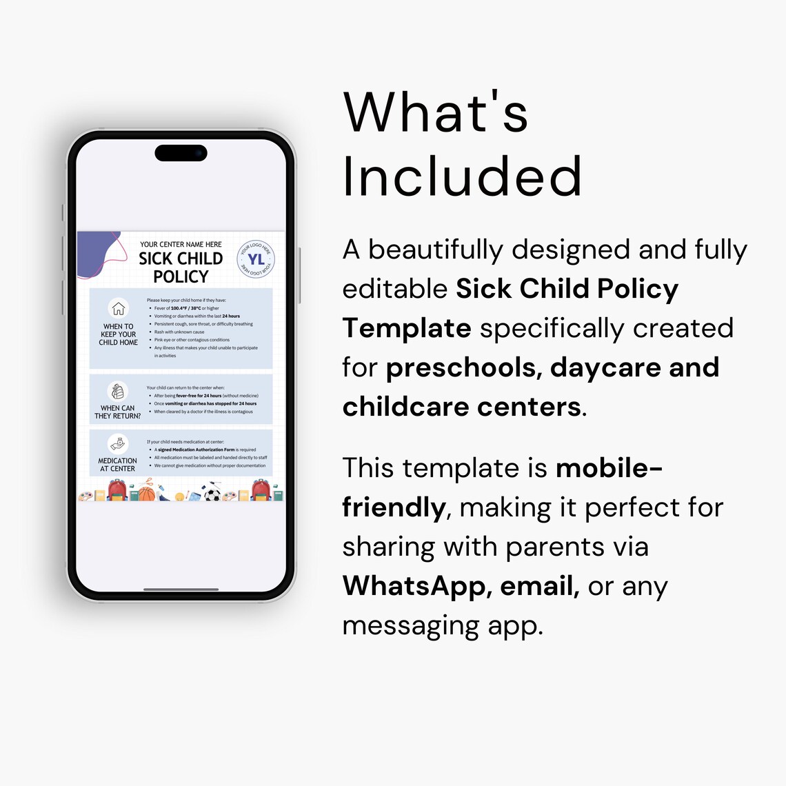 Editable Sick Child Policy Template Canva Preschool Illness Guidelines ...