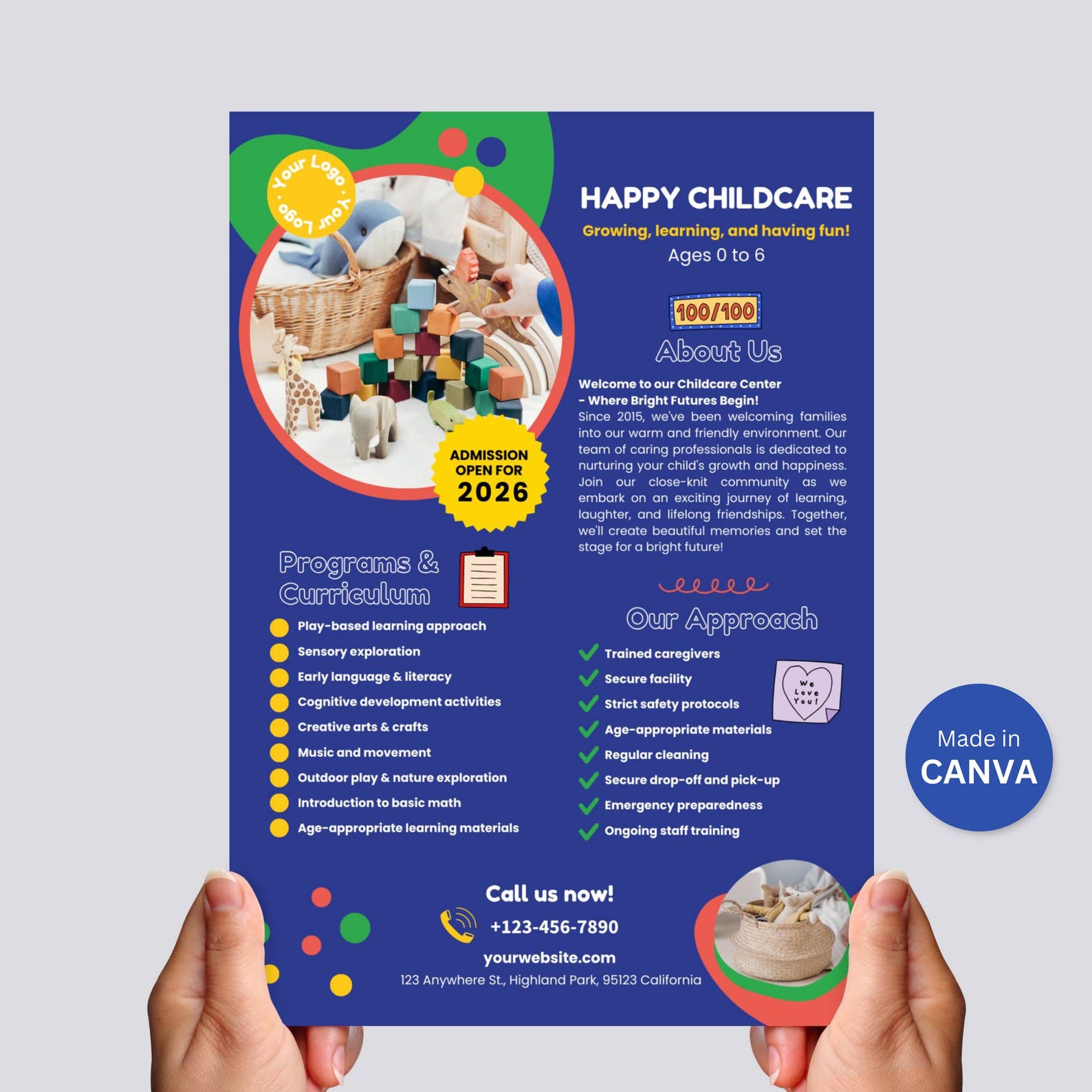 Daycare Flyer Template Childcare Leaflet Nursery Preschool Pamphlet ...