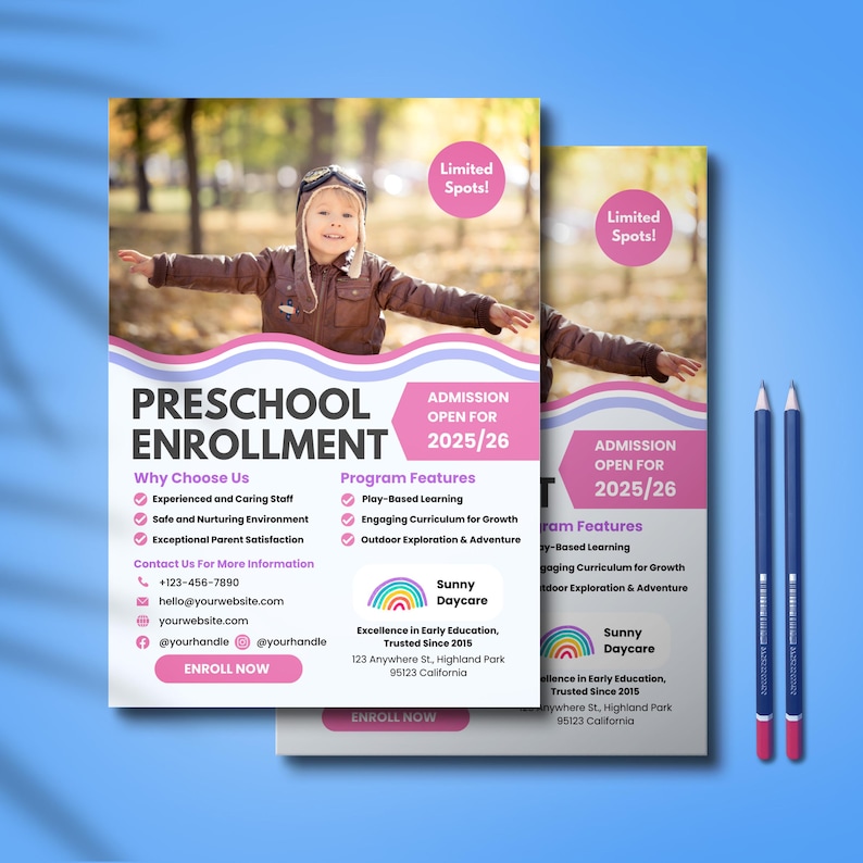 Preschool Flyer Template Daycare Admission Canva Template Editable ...