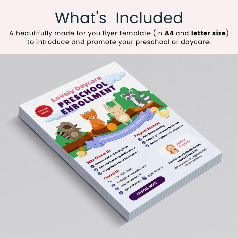 Preschool Flyer Template Canva School Enrollment Flyer Daycare Pre-k ...