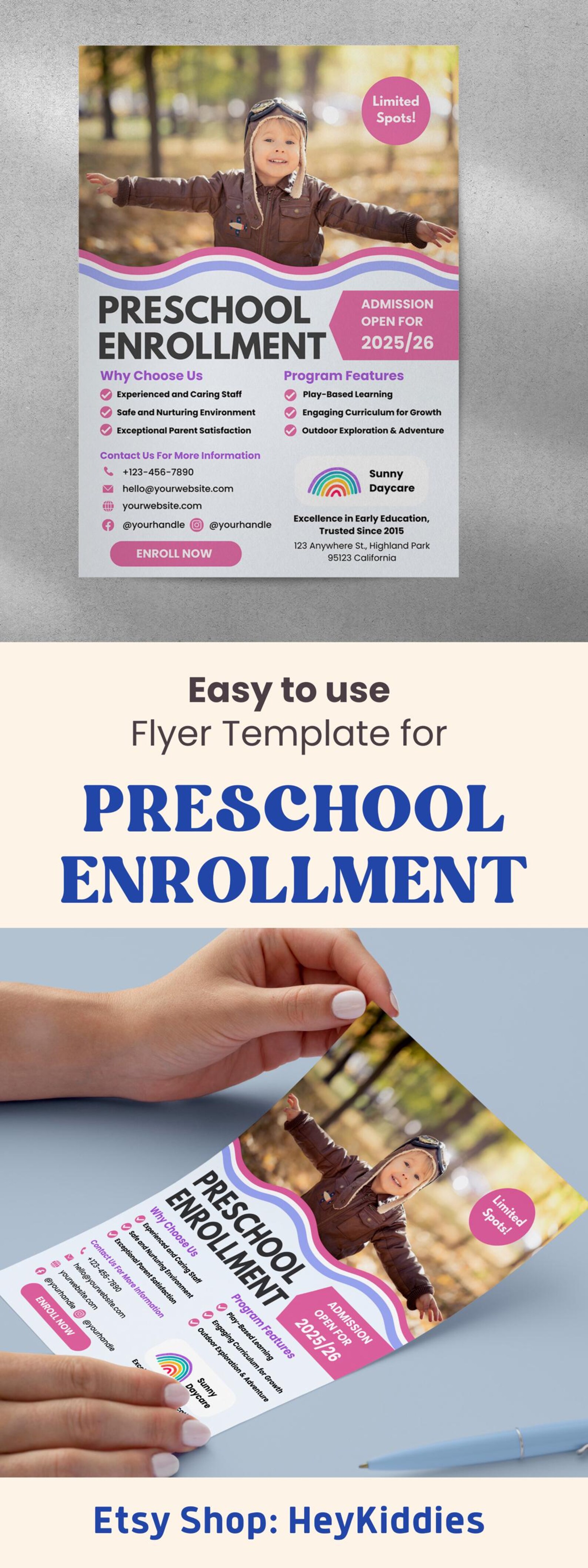 Preschool Flyer Template Daycare Admission Canva Template Editable Leaflet Childcare Early ...