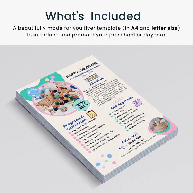 Preschool Flyer Template Daycare Promotion Leaflet Nursery Brochure ...