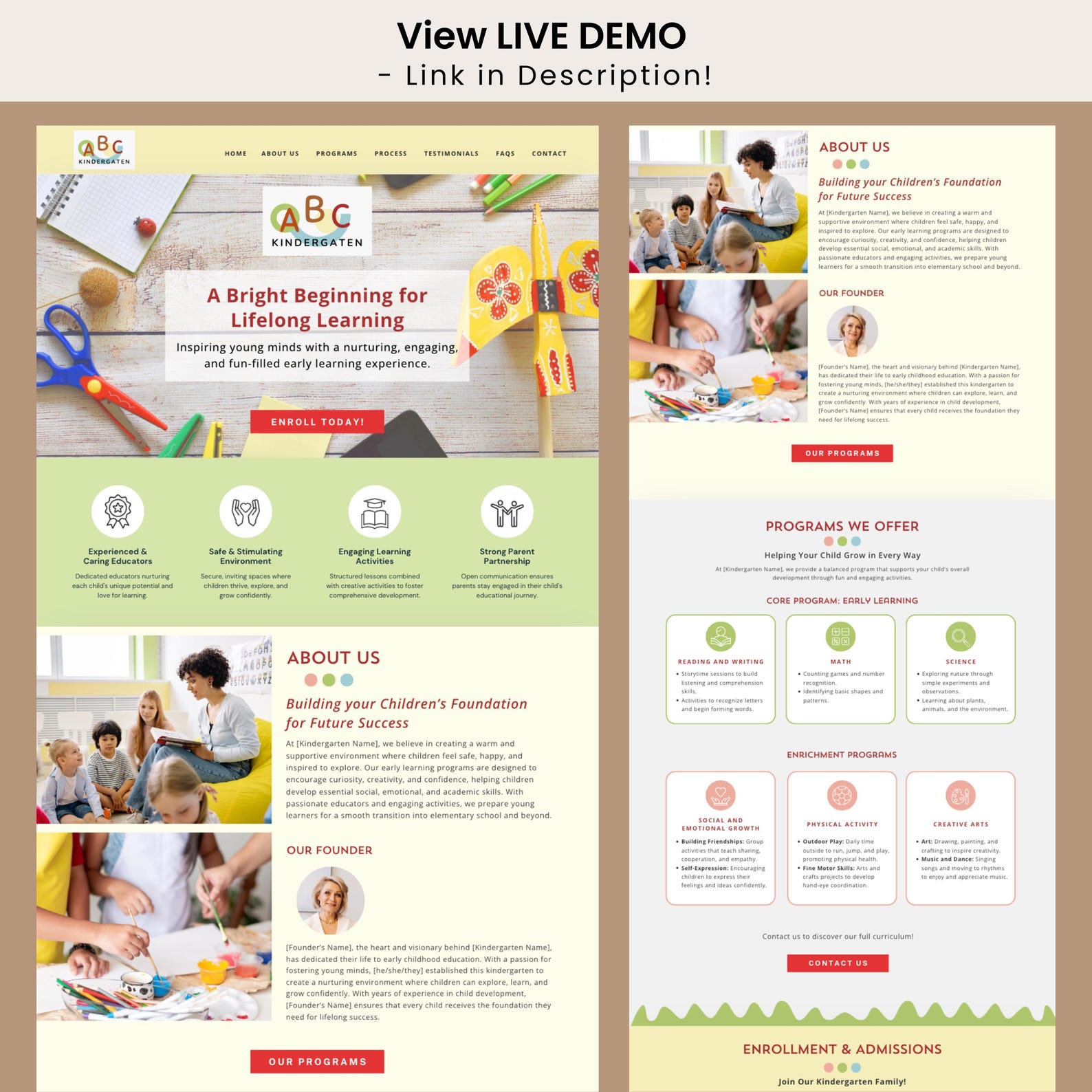 Website Template for Kindergarten Canva Template Website School Tuition ...