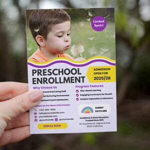 Preschool Flyer Template Daycare Enrollment Flyer Canva Template Pre-k Registration Leaflet ...